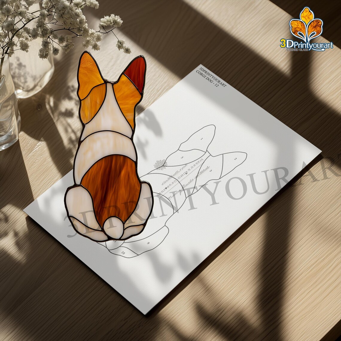 Digital Download Stained Glass Corgi Dog Pattern | Festive Suncatcher ...