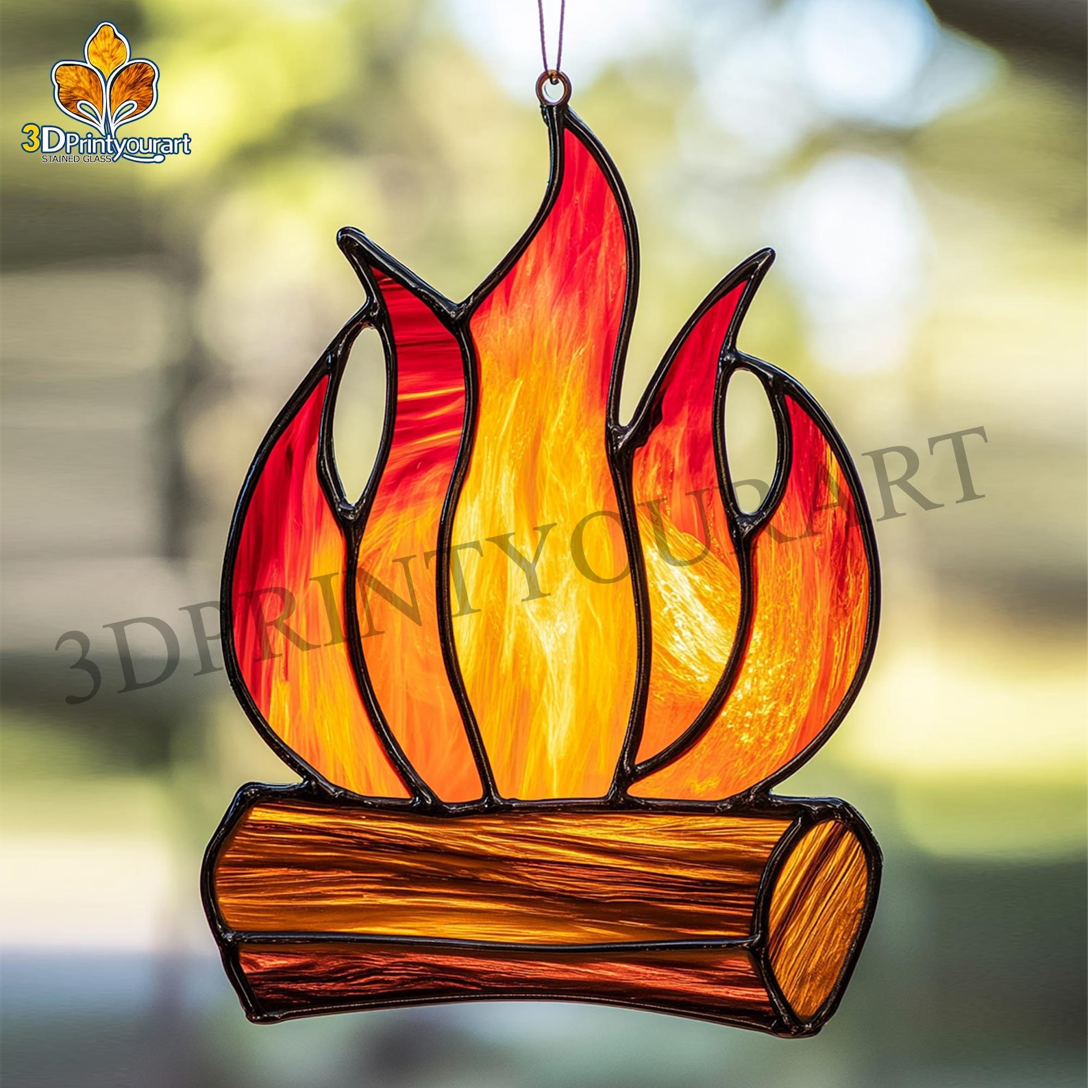 Digital Download Stained Glass Camp Fire Pattern | Festive Suncatcher ...