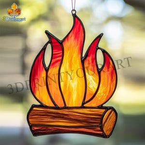 Digital Download Stained Glass Camp Fire Pattern | Festive Suncatcher ...