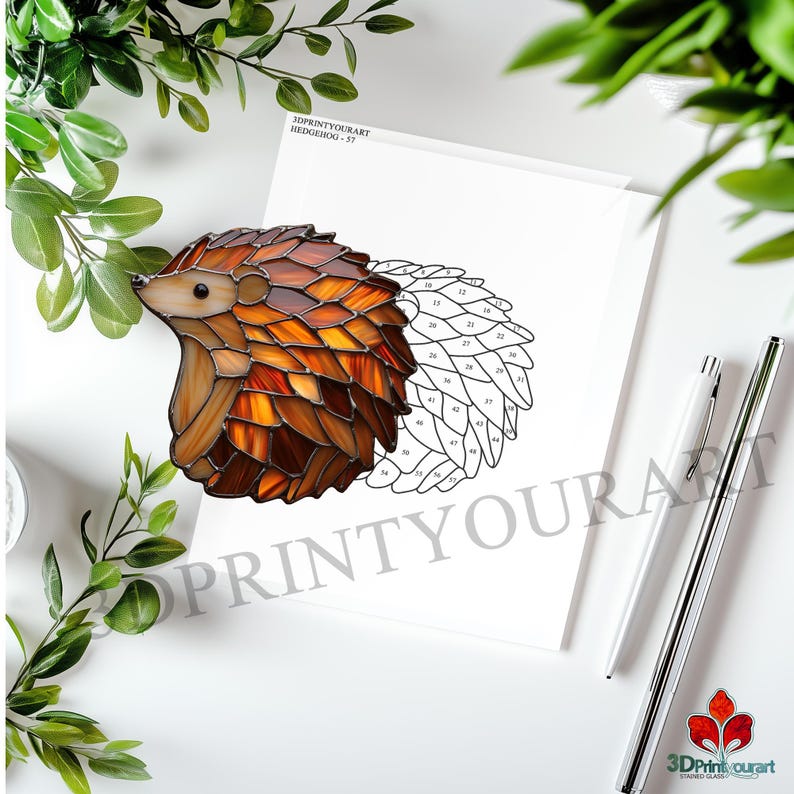 Digital Download Stained Glass Hedgehog Pattern | Festive Suncatcher ...