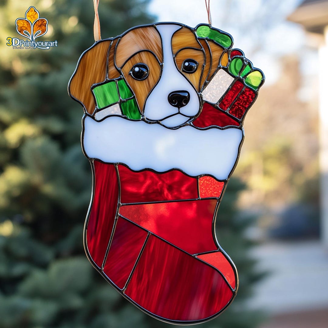 Digital Download Stained Glass Christmas Beagle Pattern M02 | Festive ...