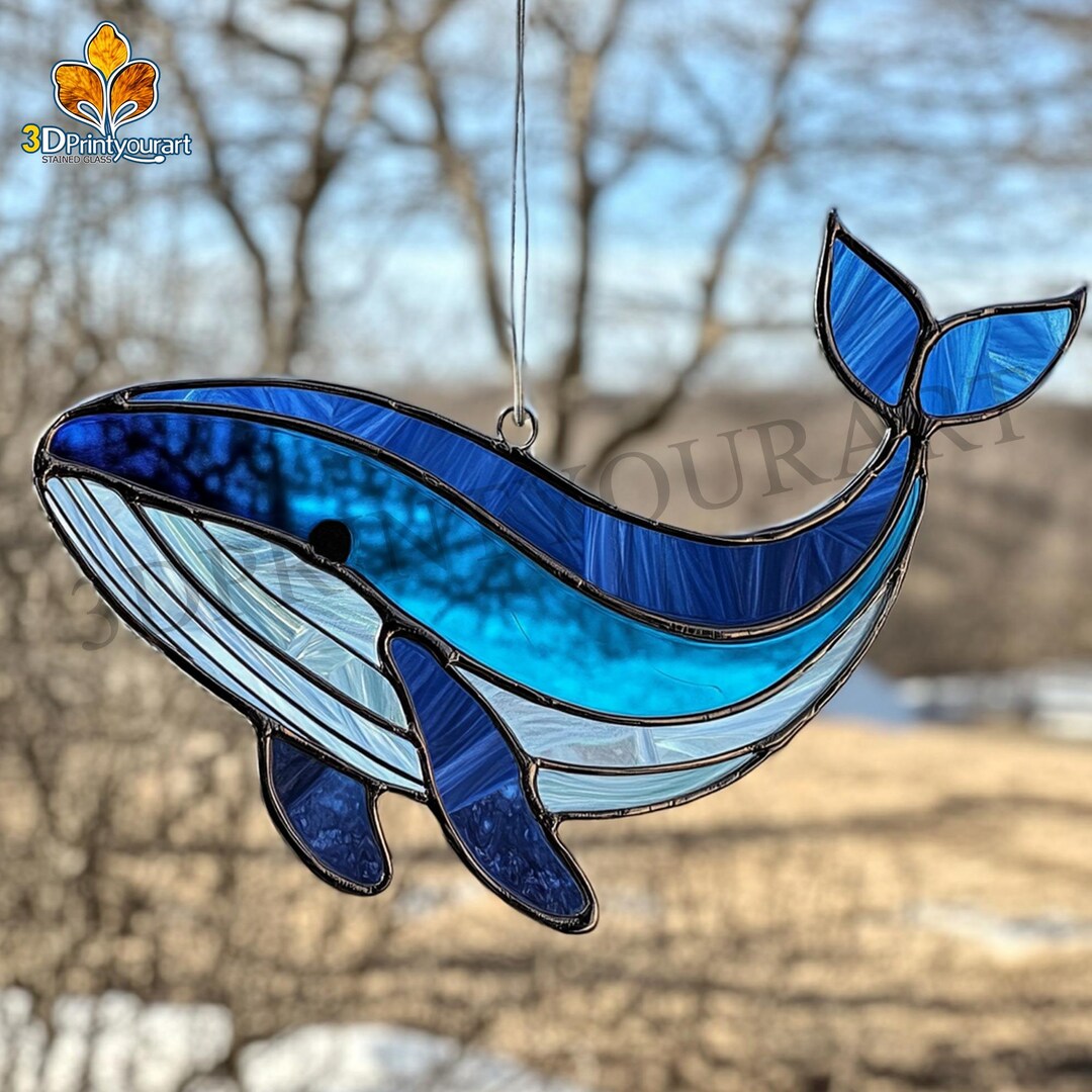 Digital Download Stained Glass Blue Whale Pattern | Festive Suncatcher ...