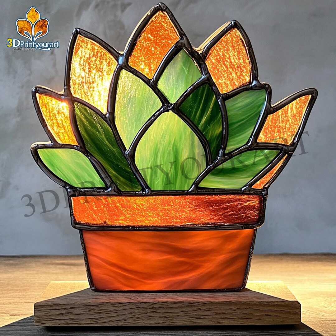 Digital Download Stained Glass Succulent Cactus Pattern | Festive ...