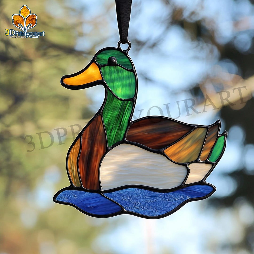 Digital Download Stained Glass Duck Pattern | Festive Suncatcher Design ...