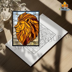 Digital Download Stained Glass Lion Pattern | Festive Suncatcher Design ...