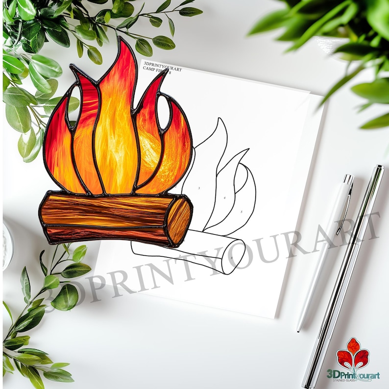 Digital Download Stained Glass Camp Fire Pattern | Festive Suncatcher ...