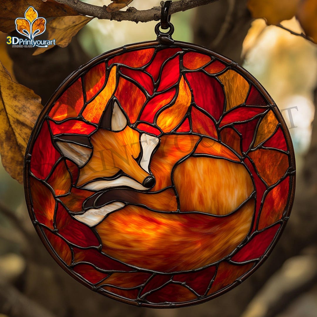 Digital Download Stained Glass Red Fox Pattern Festive Suncatcher ...