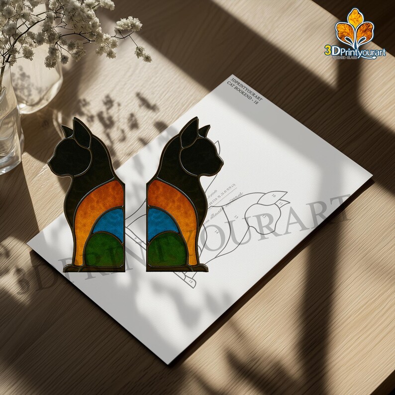 Digital Download Stained Glass Cat Bookend Pattern | Festive Suncatcher ...