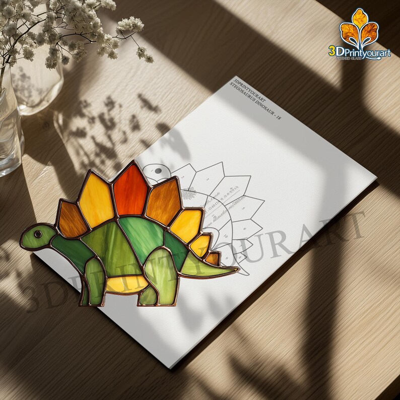 Digital Download Stained Glass Stegosaurus Dinosaur Pattern | Festive ...