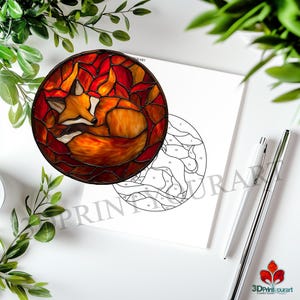 Digital Download Stained Glass Red Fox Pattern Festive Suncatcher ...