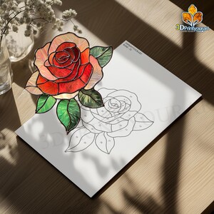 Digital Download Stained Glass Rose Pattern | Festive Suncatcher Design ...