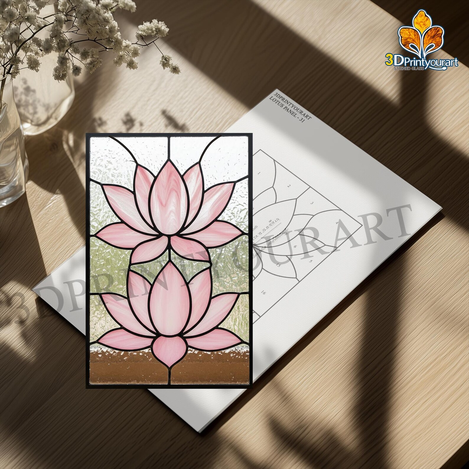 Digital Download Stained Glass Lotus Panel Pattern | Festive Suncatcher ...