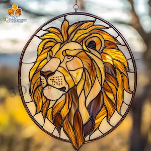 Digital Download Stained Glass Lion Pattern | Festive Suncatcher Design ...