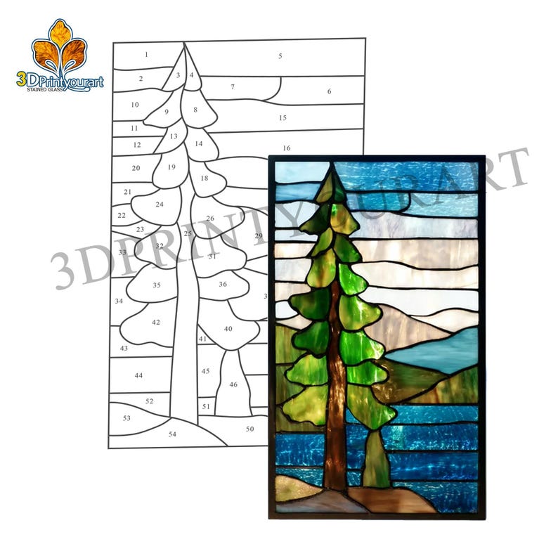 Digital Download Stained Glass Pine Tree Panel Pattern | Festive ...