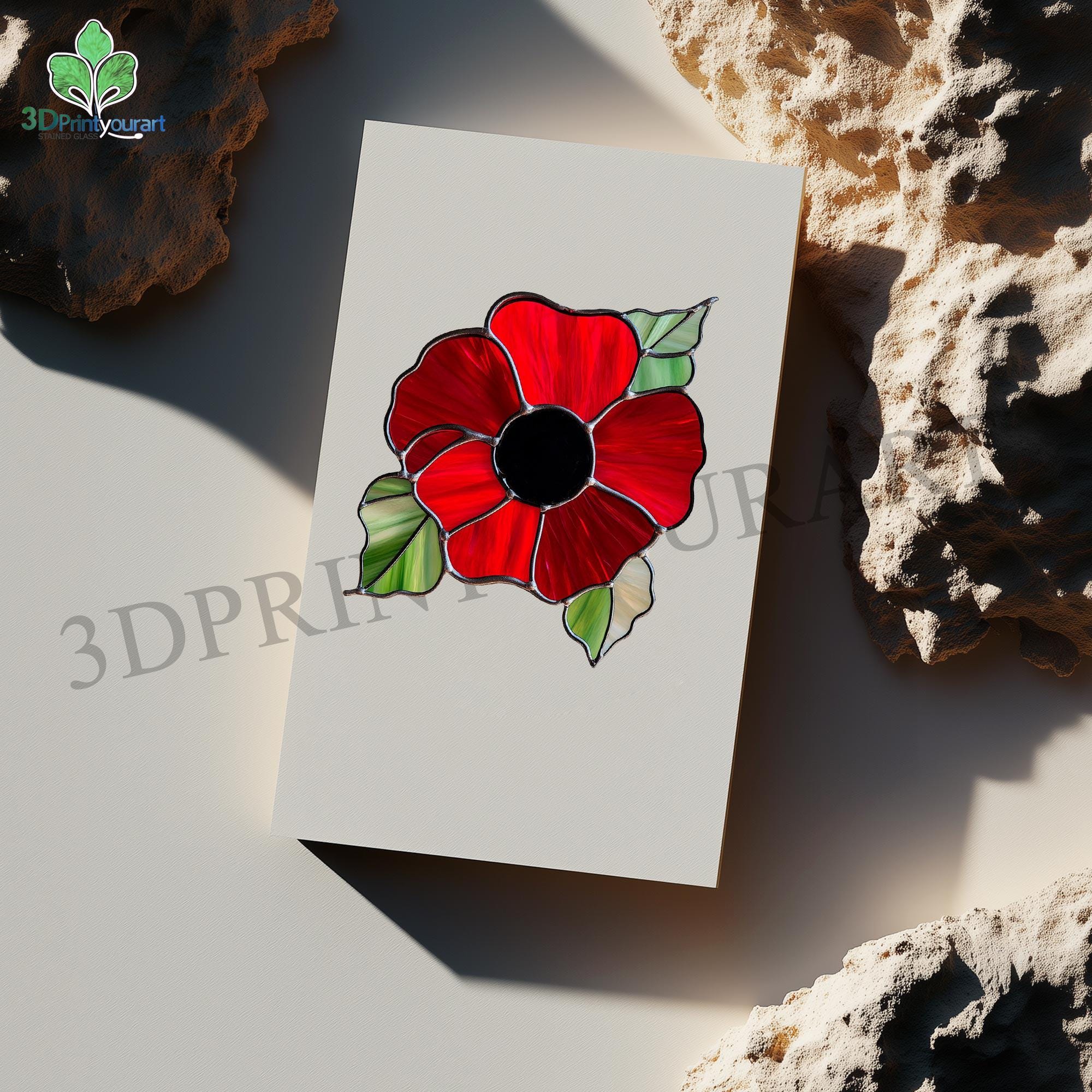 Digital Download Stained Glass Poppy Pattern | Festive Suncatcher ...