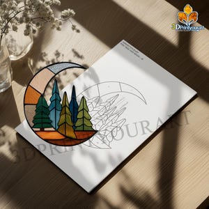 Digital Download Stained Glass Pine Tree and Moon Pattern | Festive ...