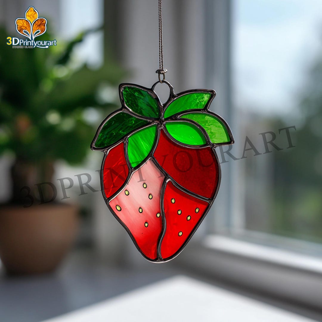 Digital Download Stained Glass Strawberry Fruit Pattern | Festive ...