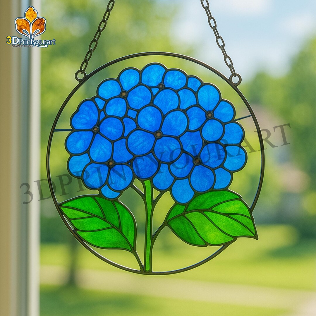 Digital Download Stained Glass Hydrangea Flower R55 Pattern | Festive ...
