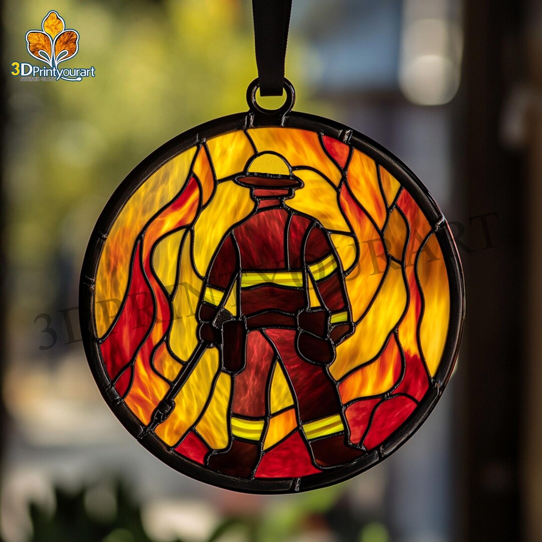 Digital Download Stained Glass Fireman Pattern | Festive Suncatcher ...