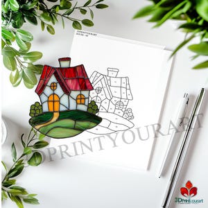 Digital Download Stained Glass House Pattern | Festive Suncatcher ...