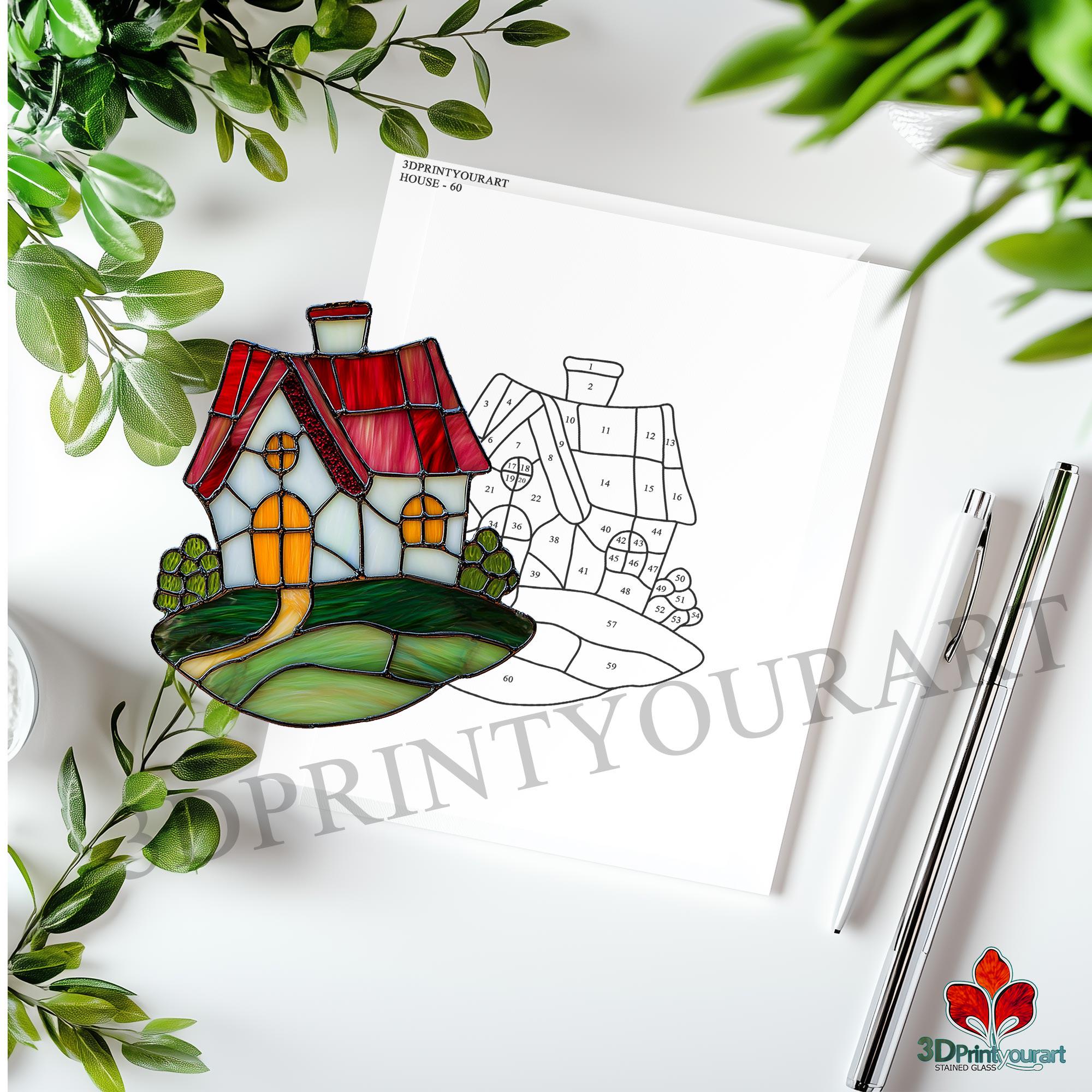 Digital Download Stained Glass House Pattern | Festive Suncatcher ...