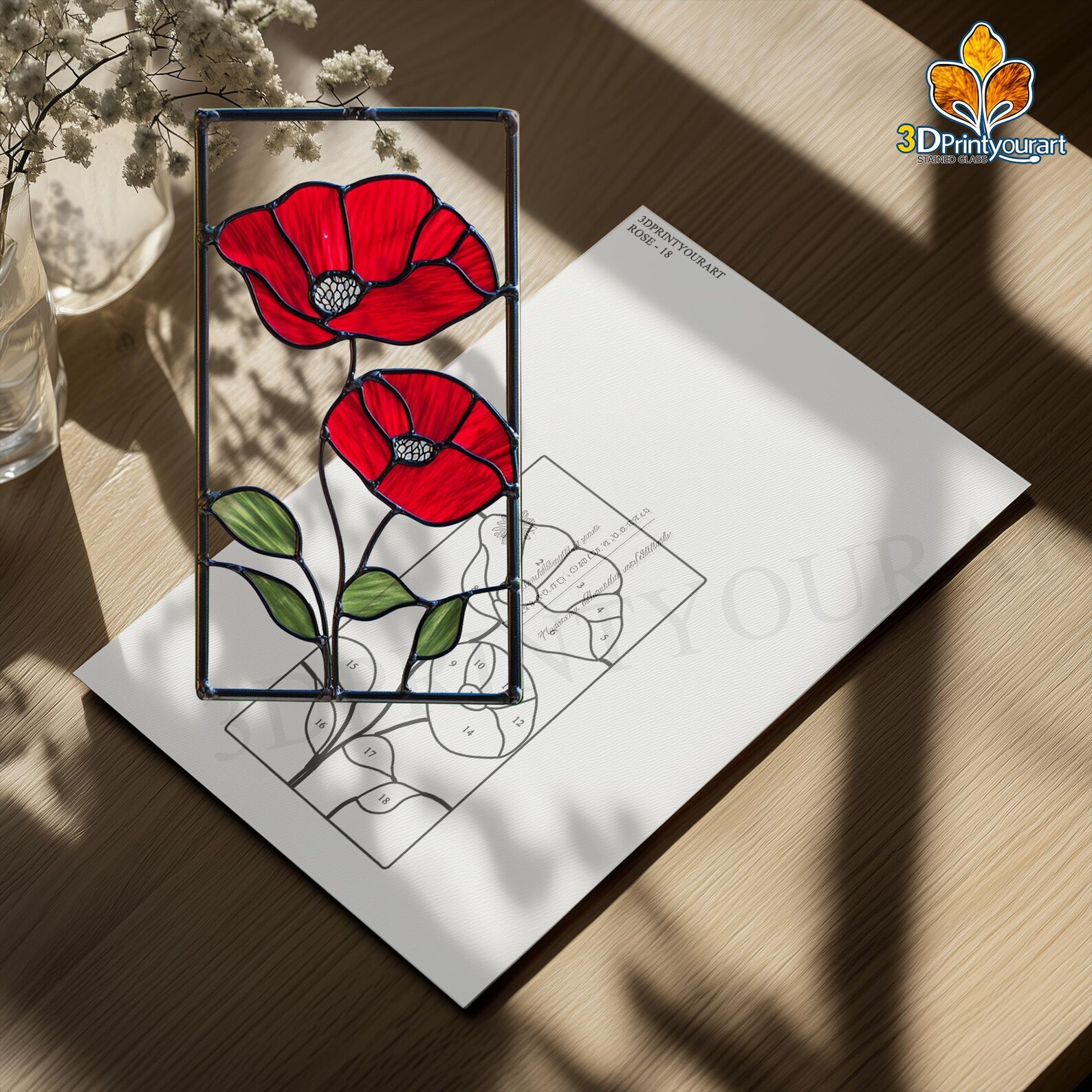 Digital Download Stained Glass Poppy Pattern | Festive Suncatcher ...