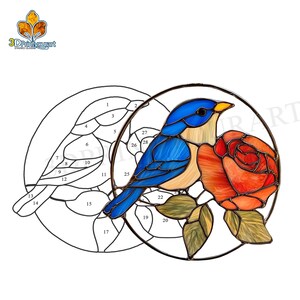 Digital Download Stained Glass Blue Bird Pattern | Festive Suncatcher ...