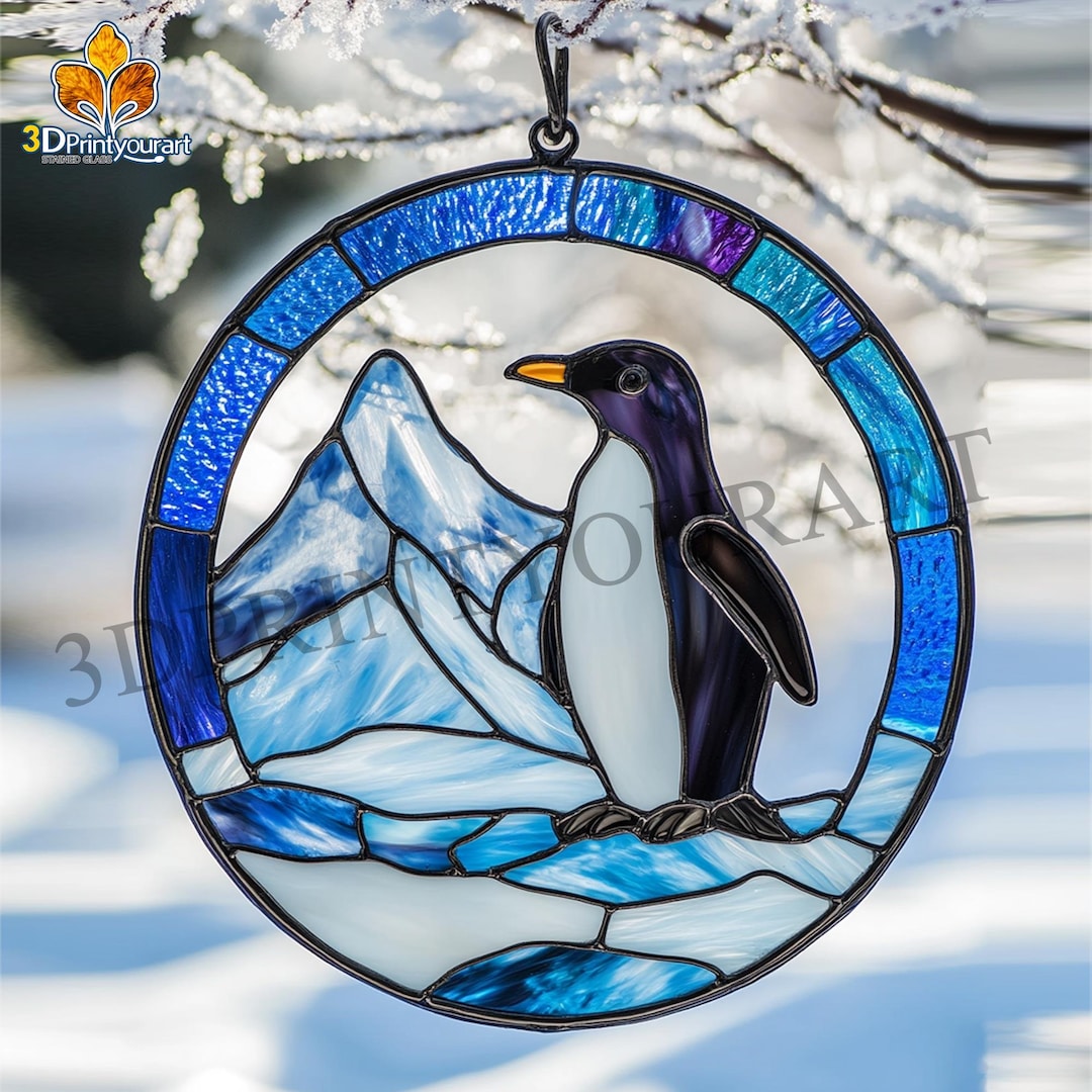 Digital Download Stained Glass Penguin Pattern | Festive Suncatcher ...