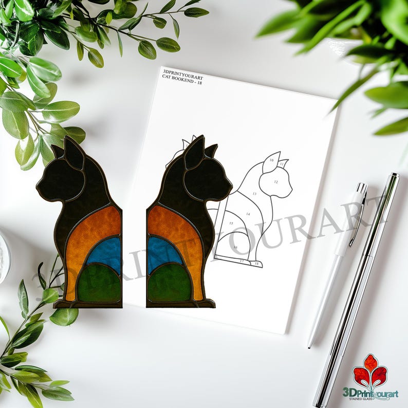 Digital Download Stained Glass Cat Bookend Pattern | Festive Suncatcher ...