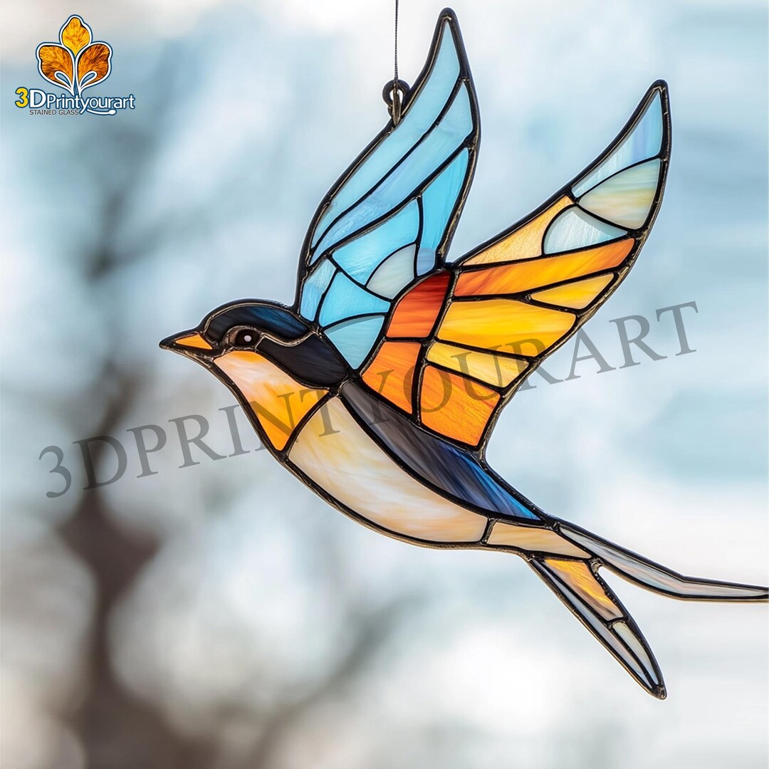 Digital Download Stained Glass Swallow Pattern | Festive Suncatcher ...