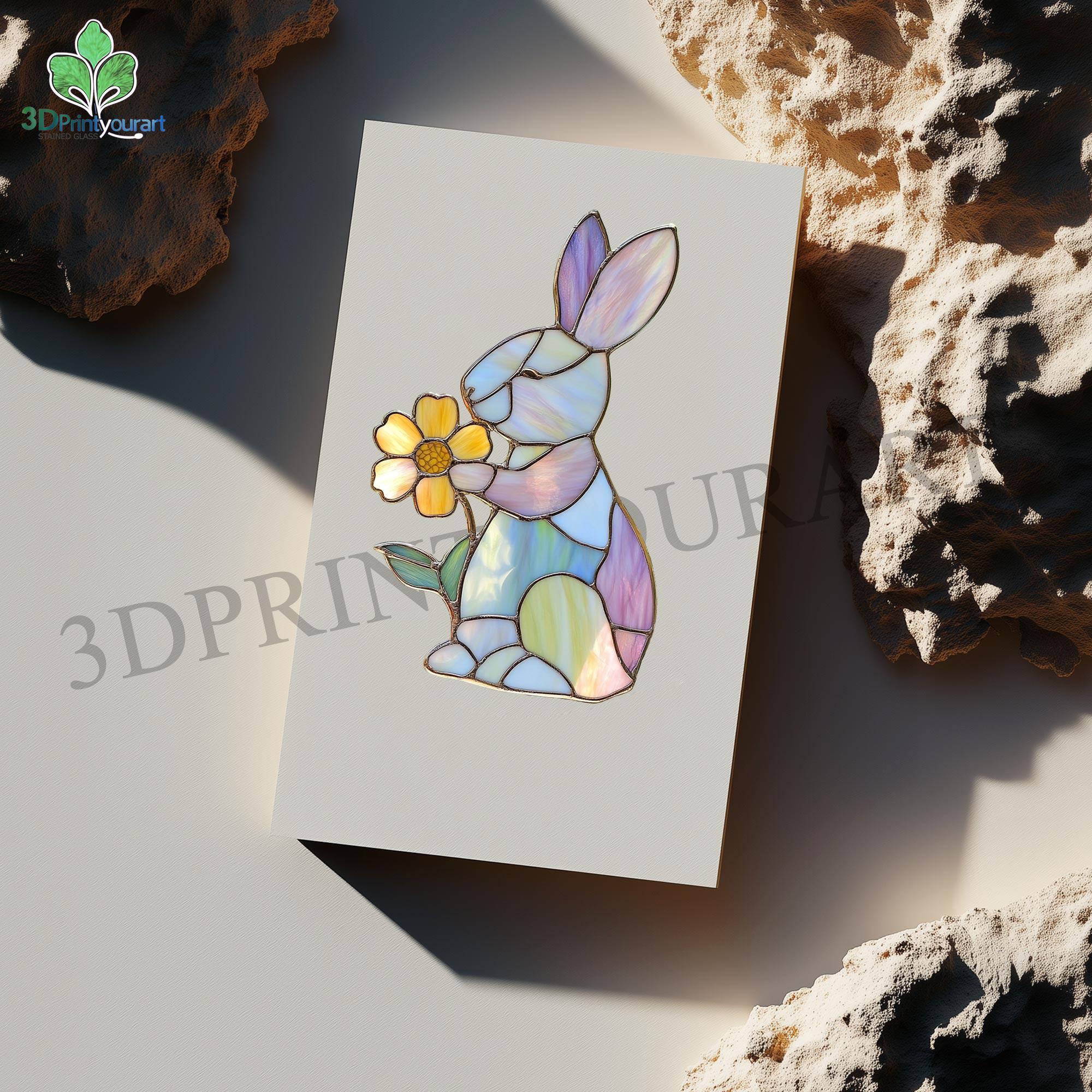 Digital Download Stained Glass Rabbit and Flower Pattern | Festive ...