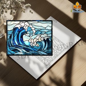 Digital Download Stained Glass Ocean Waves Pattern | Festive Suncatcher ...