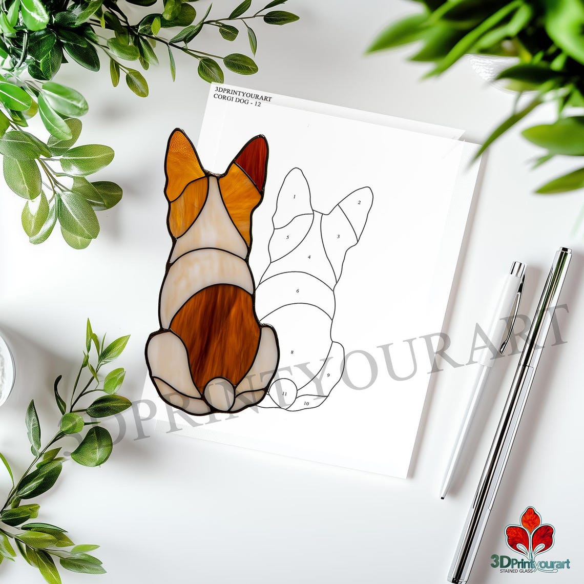 Digital Download Stained Glass Corgi Dog Pattern | Festive Suncatcher ...
