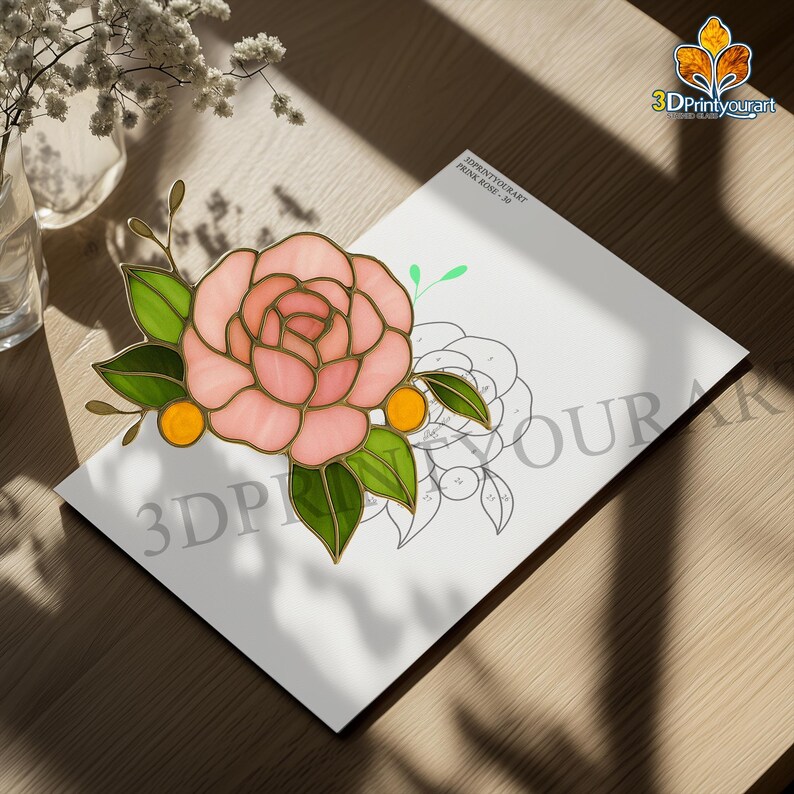 Stained Glass Prink Rose Digital Pattern R25 | Festive Suncatcher ...