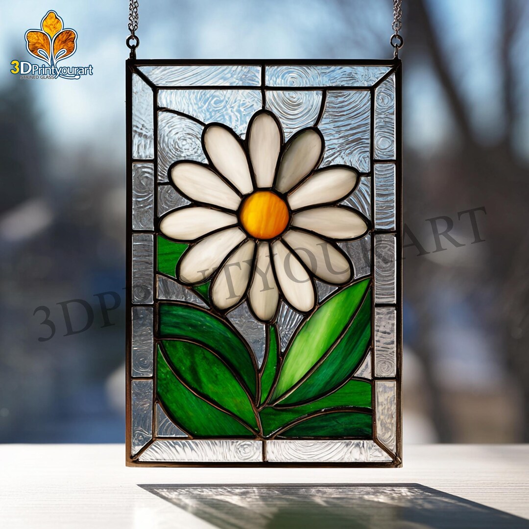 Digital Download Stained Glass Daisy Pattern | Festive Suncatcher ...