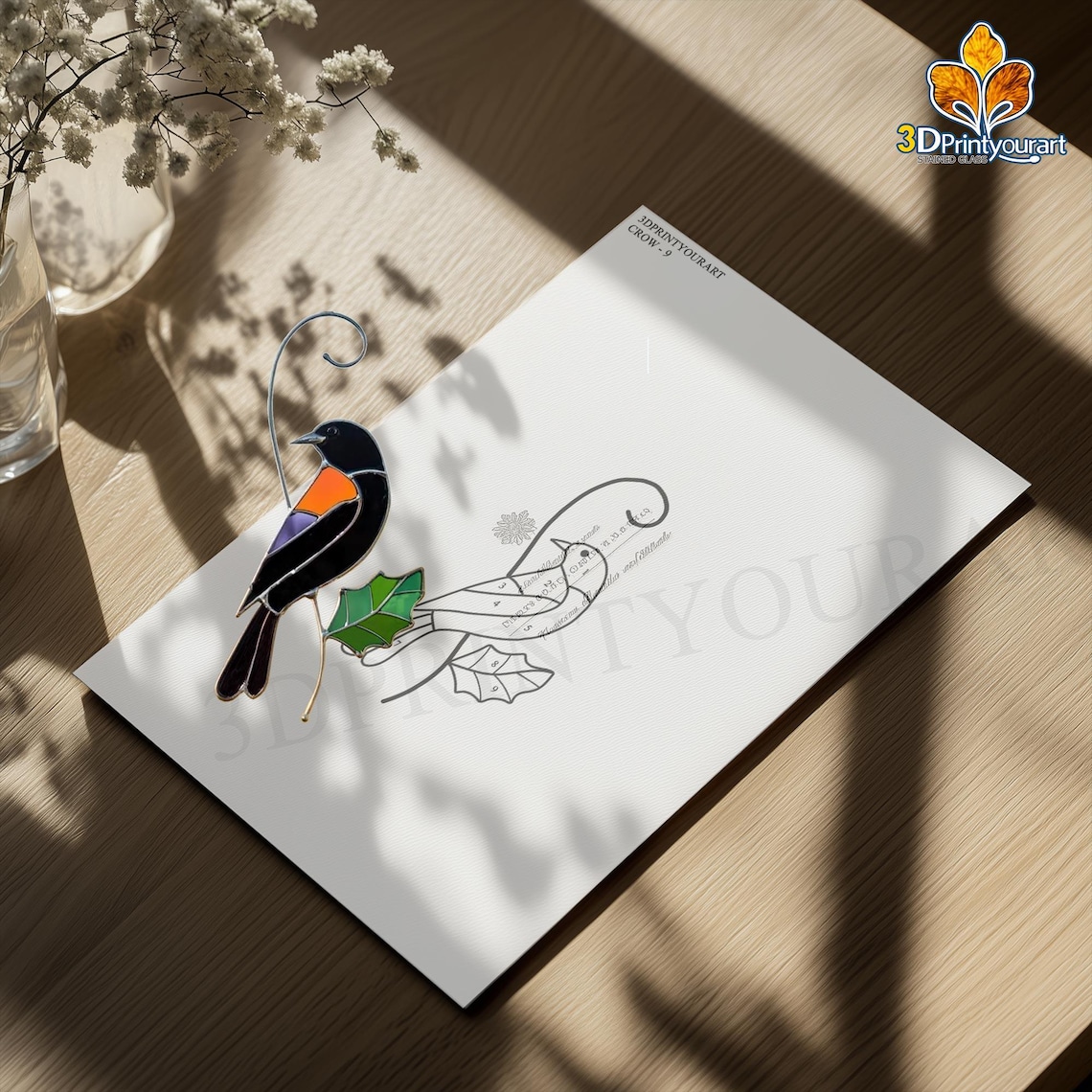 Digital Download Stained Glass Crow Pattern | Festive Suncatcher Design ...