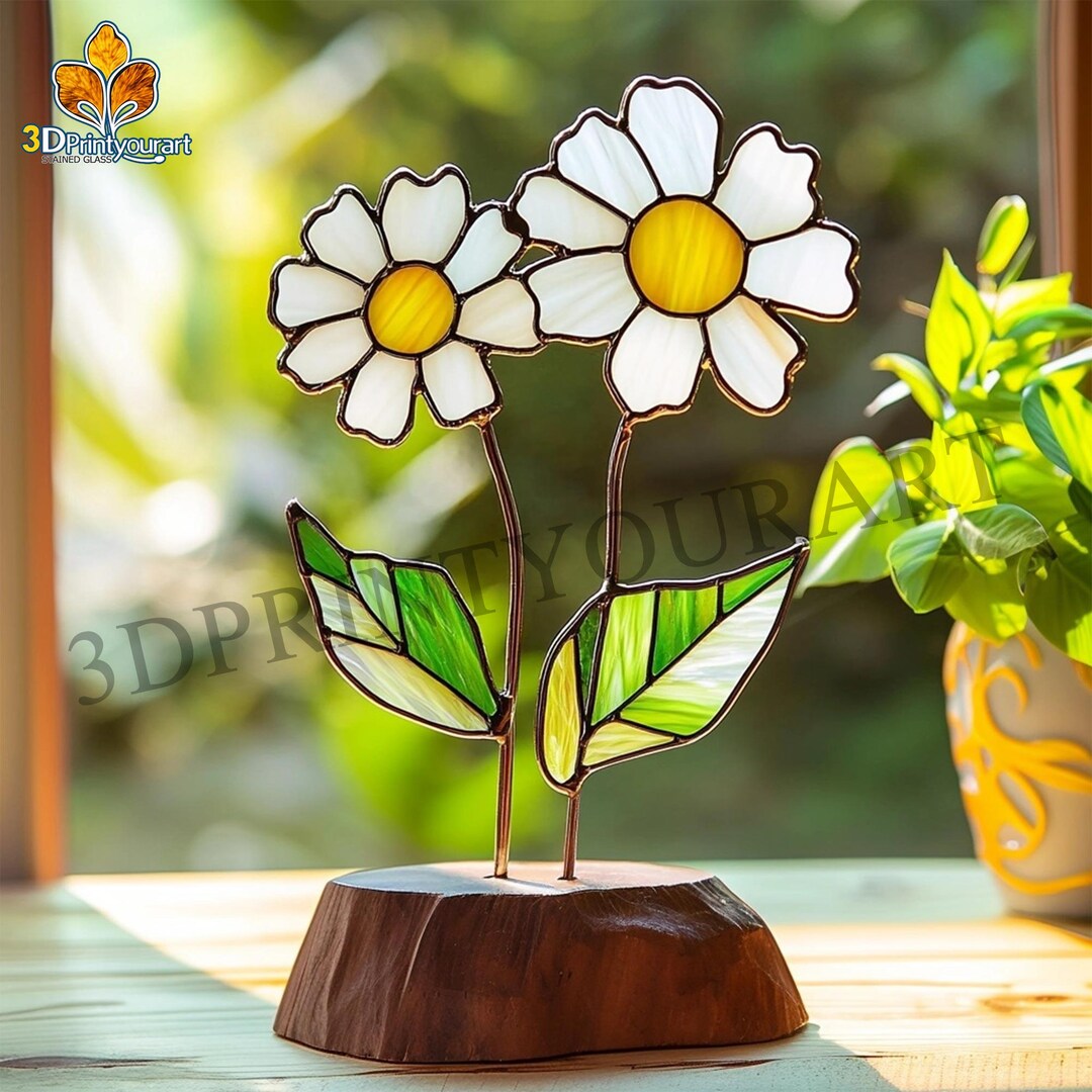 Digital Download Stained Glass Daisy Pattern | Festive Suncatcher ...
