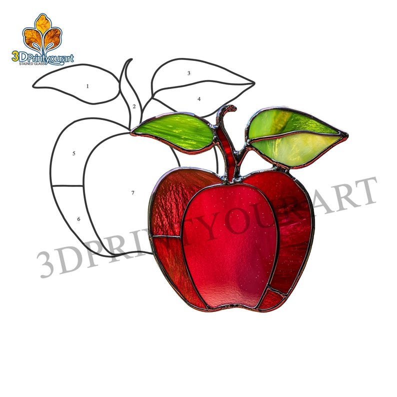 Digital Download Stained Glass Red Apple Pattern | Festive Suncatcher ...
