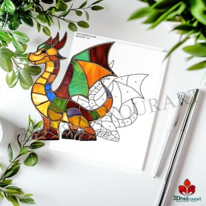 Digital Download Stained Glass Dragon Pattern | Festive Suncatcher ...
