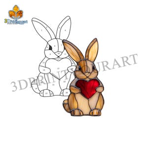 Digital Download Stained Glass Rabbit and Heart Pattern Festive ...