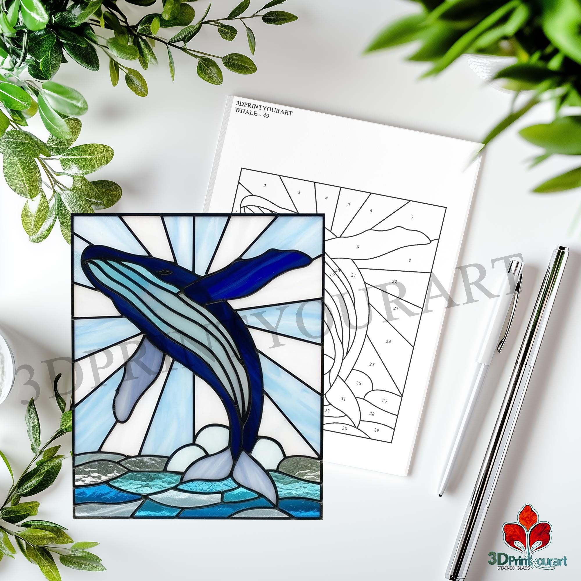Digital Download Stained Glass Whale Pattern | Festive Suncatcher ...