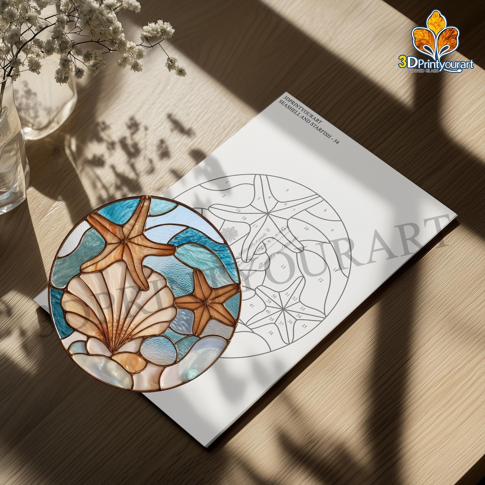 Digital Download Stained Glass Seashell and Starfish Pattern | Festive ...