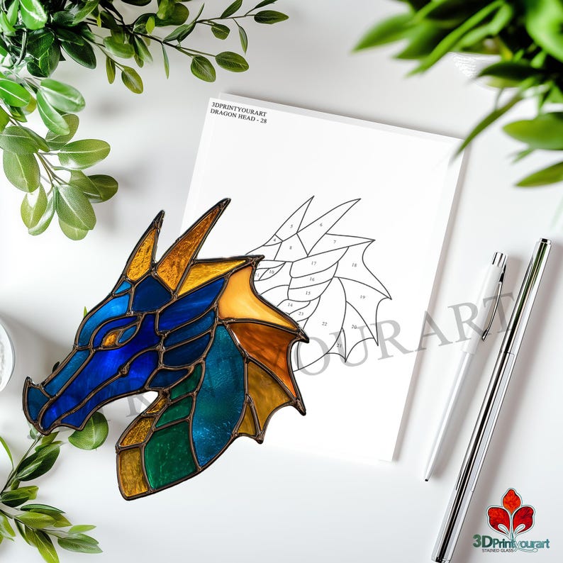 Digital Download Stained Glass Dragon Head Pattern | Festive Suncatcher ...