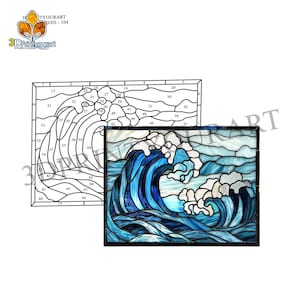 Digital Download Stained Glass Ocean Waves Pattern | Festive Suncatcher ...