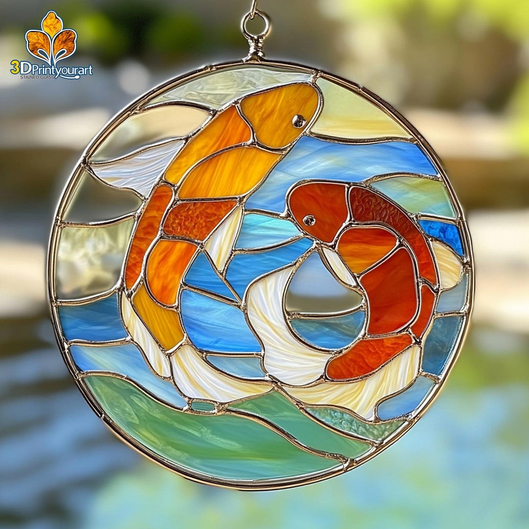 Digital Download Stained Glass Koi Fish Pattern | Festive Suncatcher ...