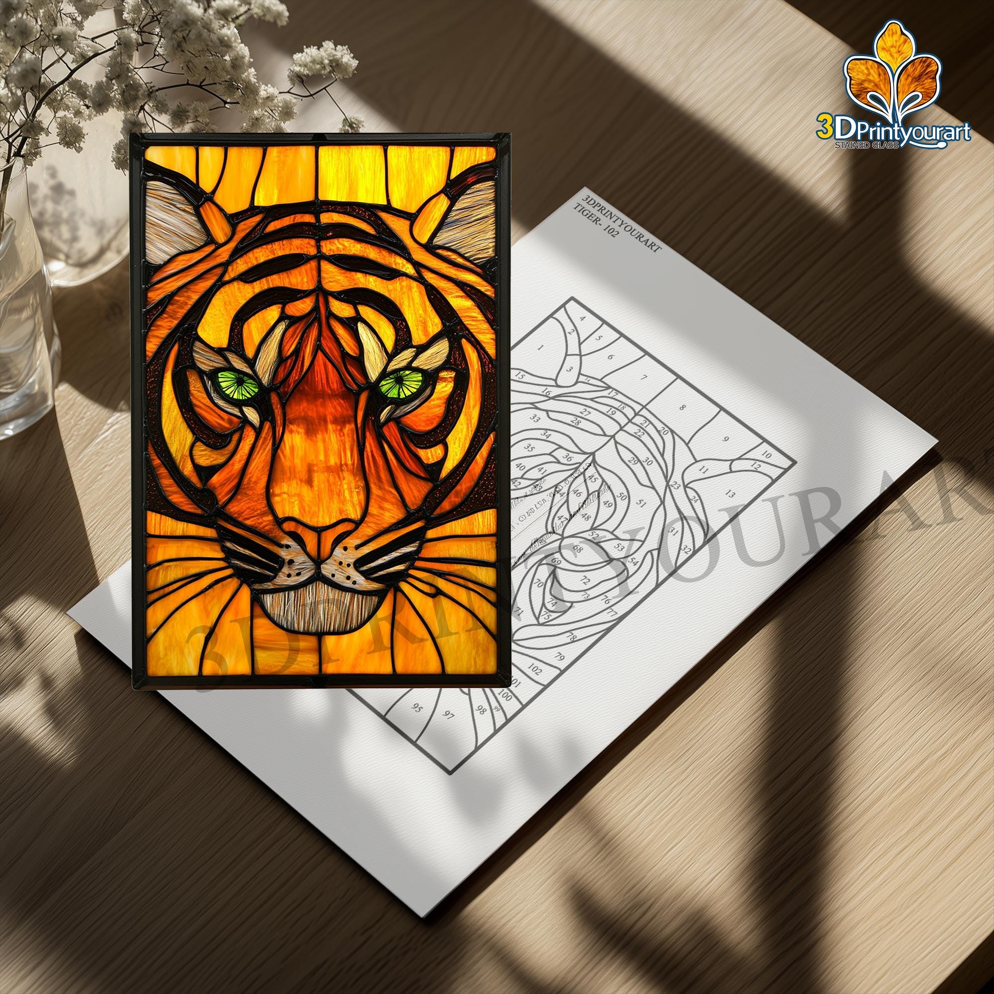 Digital Download Stained Glass Tiger Pattern | Festive Suncatcher ...
