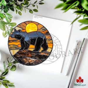 Digital Download Stained Glass Bear 01 Pattern | Festive Suncatcher ...