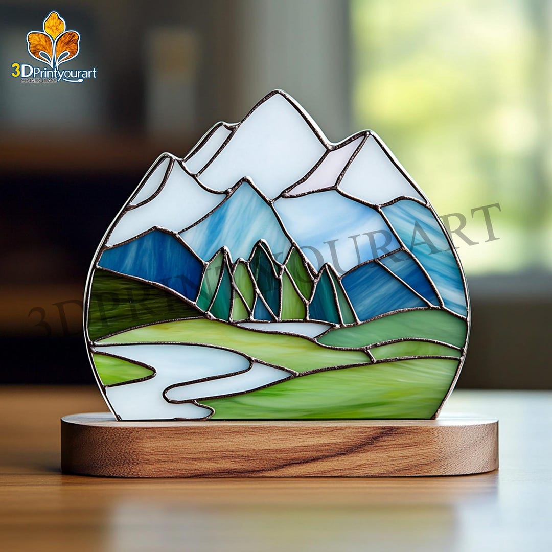 Digital Download Stained Glass Snow-capped Mountain Pattern | Festive ...