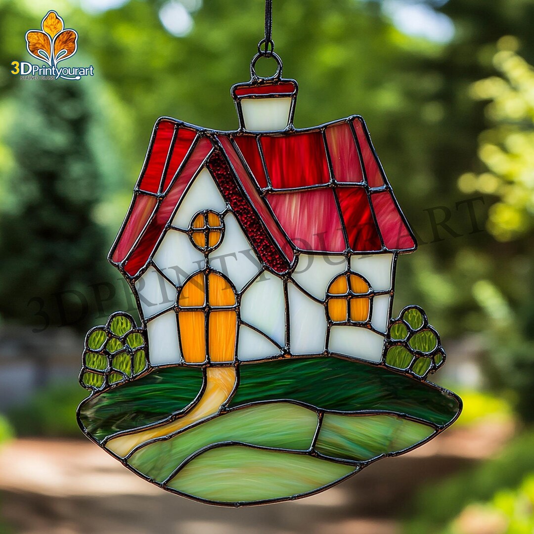 Digital Download Stained Glass House Pattern | Festive Suncatcher ...