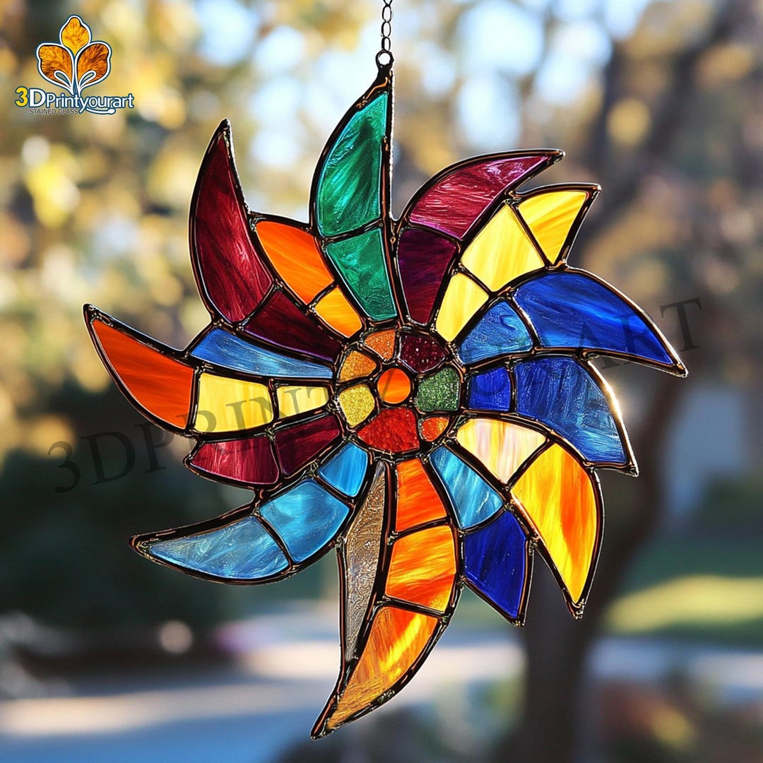 Digital Download Stained Glass Windmill Pattern | Festive Suncatcher ...